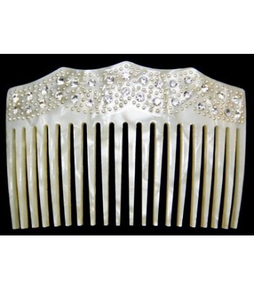 Peineta de Nácar con una amplia franja de pequeñas perlitas y dos filas ...